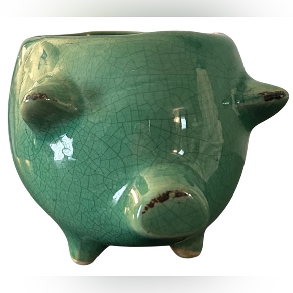 Art | Vintage Green Ceramic Pig Decor Planter 6 Rustic Farmhouse | Poshmark